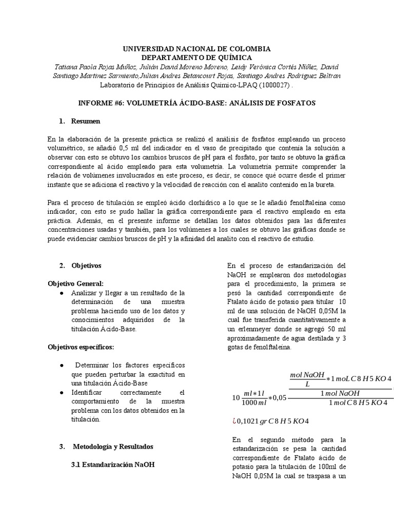 Informe 6. Volumetria Acido-Base | PDF