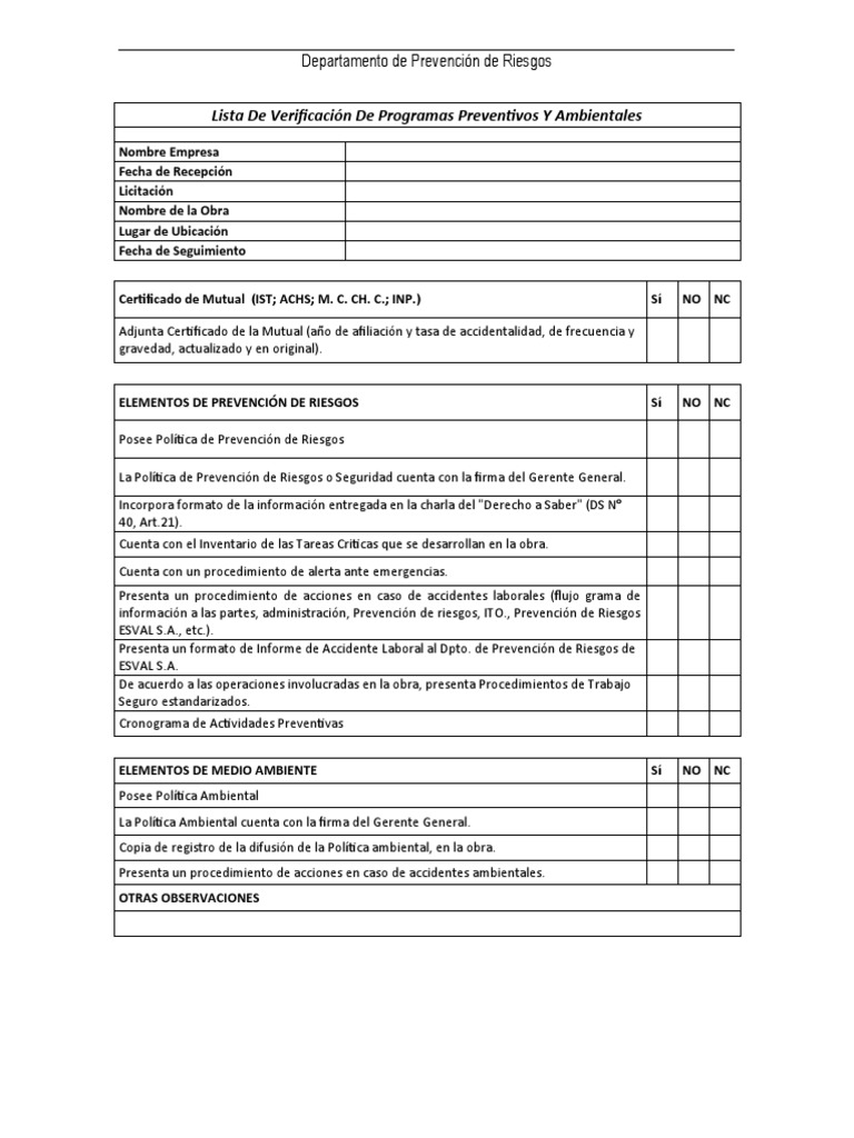 Verificación de Programas Preventivos y Ambientales | PDF
