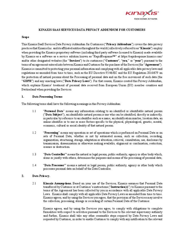 Saas Services Data Privacy Addendum For Customers Kinaxis PDF | PDF