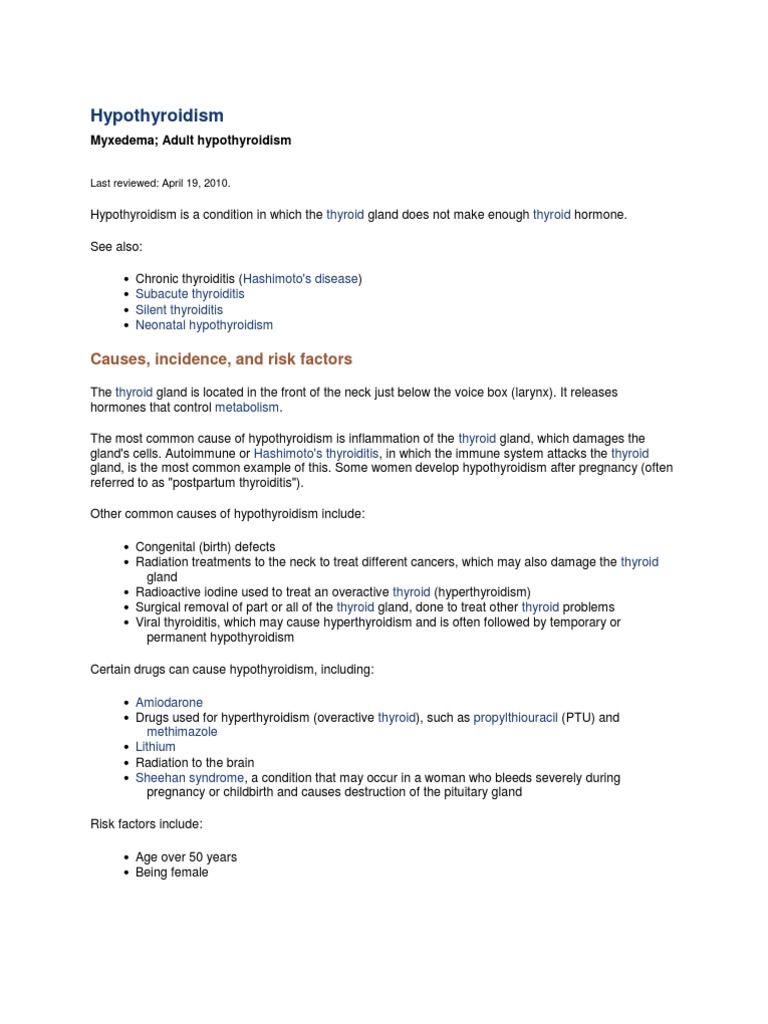 Hypothyroidism: Causes, Incidence, and Risk Factors | PDF | Thyroid ...