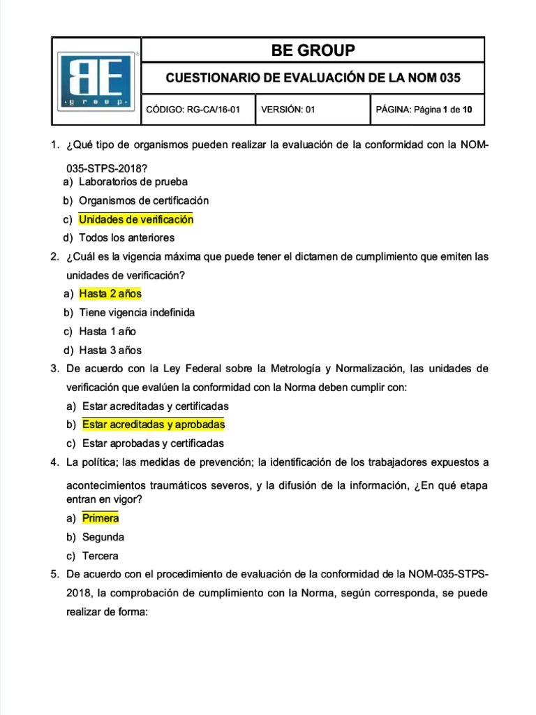 PDF Cuestionario de Evaluacion Nom 035 Compress | PDF