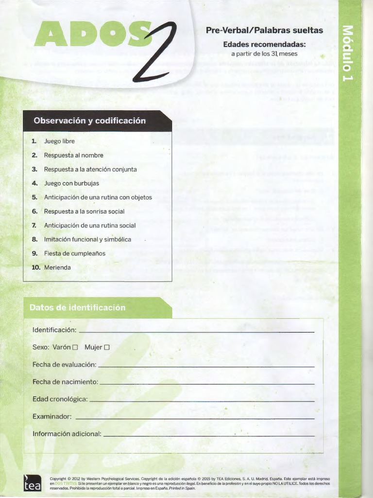 PROTOCOLO ADOS2 - Parte1 PDF | PDF