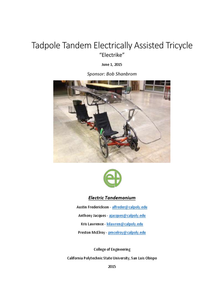 Tadpole Tandem Electrically Assisted Tricycle PDF | PDF Tadpole Tandem Electrically Assisted Tricycle PDF | PDF