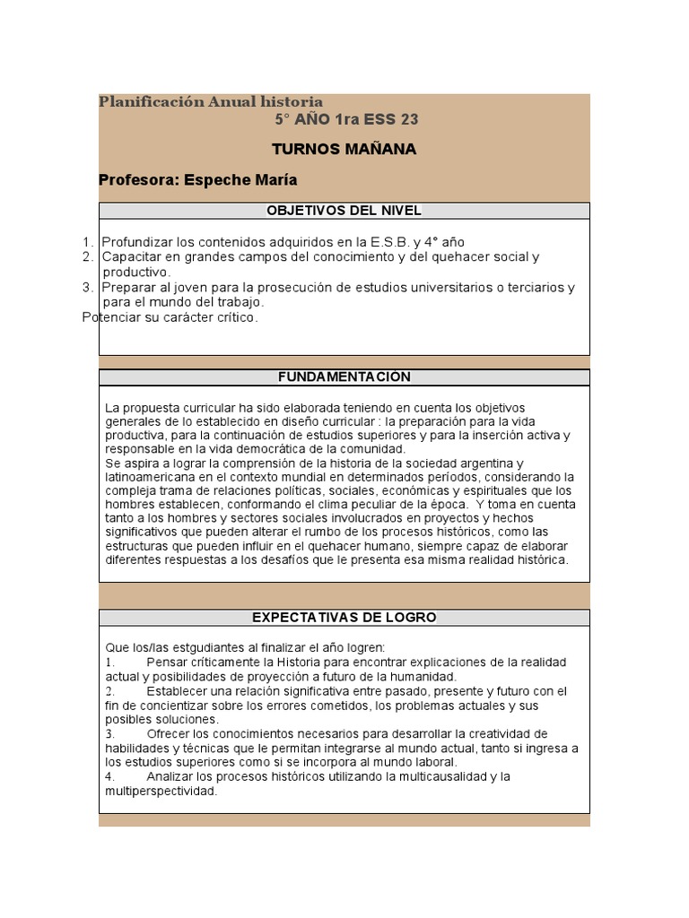 Planificación Anual Historia 5to | PDF | America latina | Evaluación