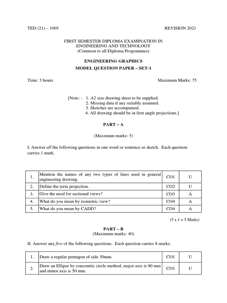 Engineering Graphics Model Question Paper - Set-1: (5 X 1 5 Marks) | PDF