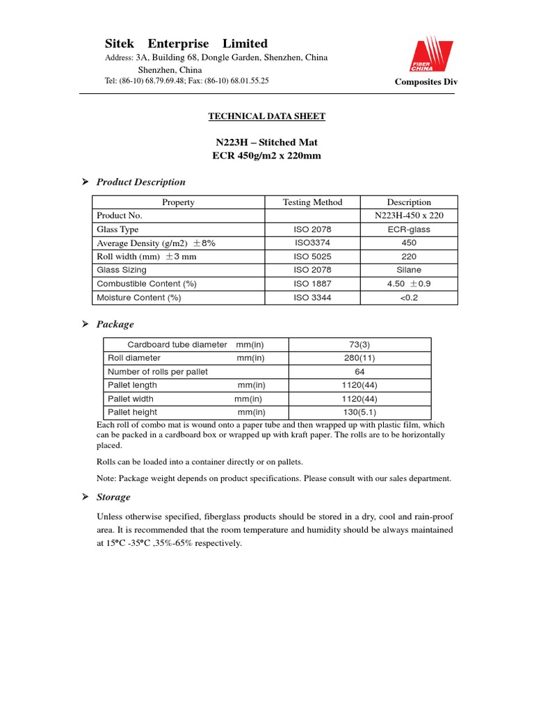 Data Sheet CNBM ECR-Glass CSM450 ST | PDF | Technology & Engineering