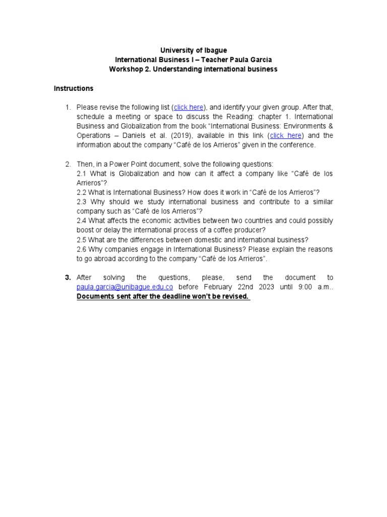 Workshop 2. Understanding International Business | PDF