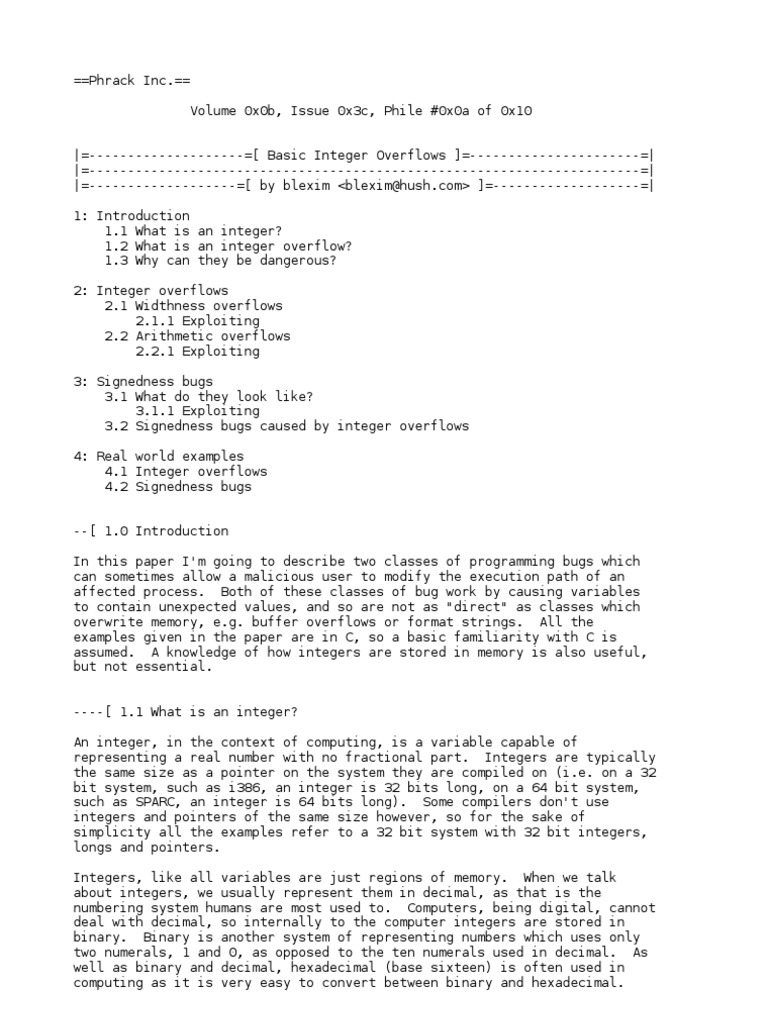 Basic Integer Overflows | PDF | Integer (Computer Science) | C ...