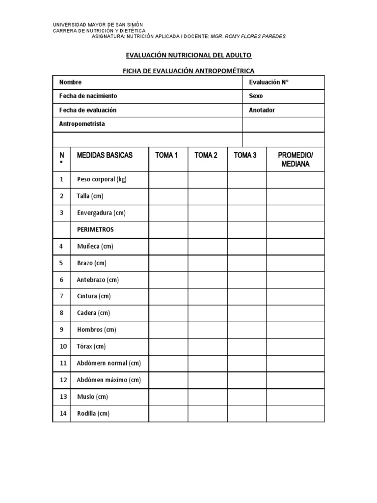 Ficha de Evaluación Antropométrica | PDF