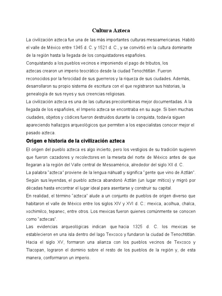 Cultura Azteca | PDF | Mesoamérica | Cultura de las Americas