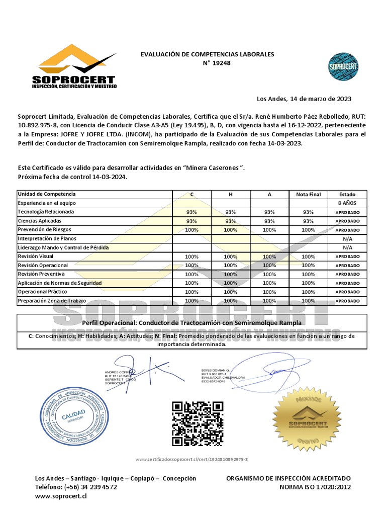 René Páez Cond. Tractocamión Semiremolque Batea - Incom | PDF ...