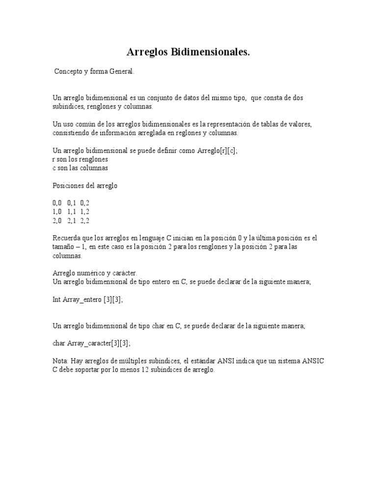 Arreglos Bidimensionales | PDF | Informática