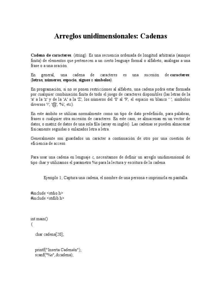 Arreglos Unidimensionales Cadenas | PDF | Métodos y materiales de enseñanza