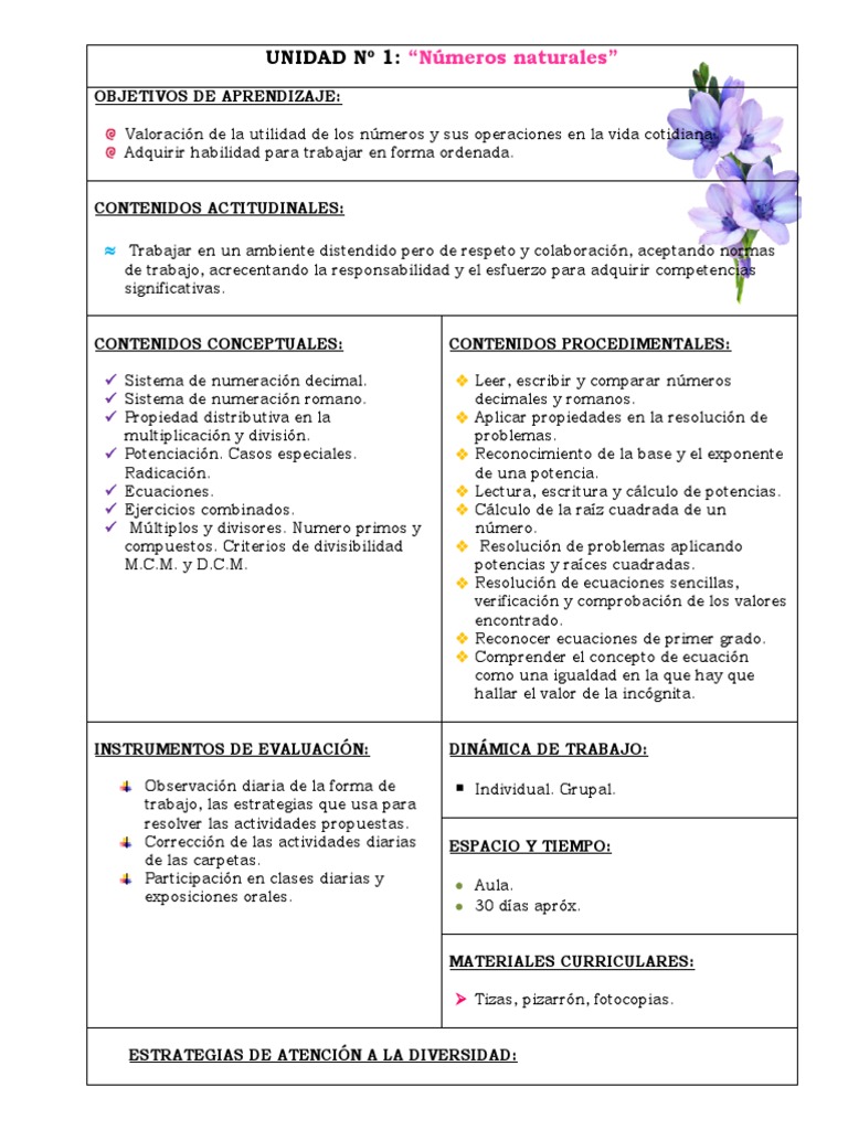 UNIDAD #1+plan Diario 7mo Mate | PDF | Métodos y materiales de enseñanza