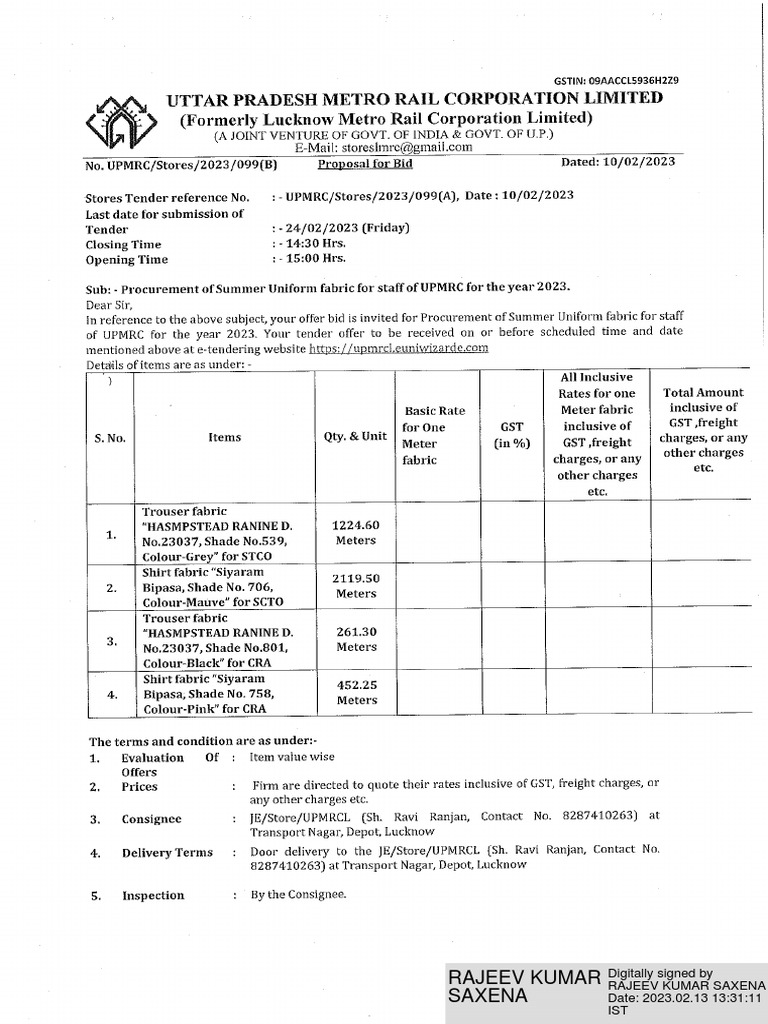 Uniform Tender | PDF