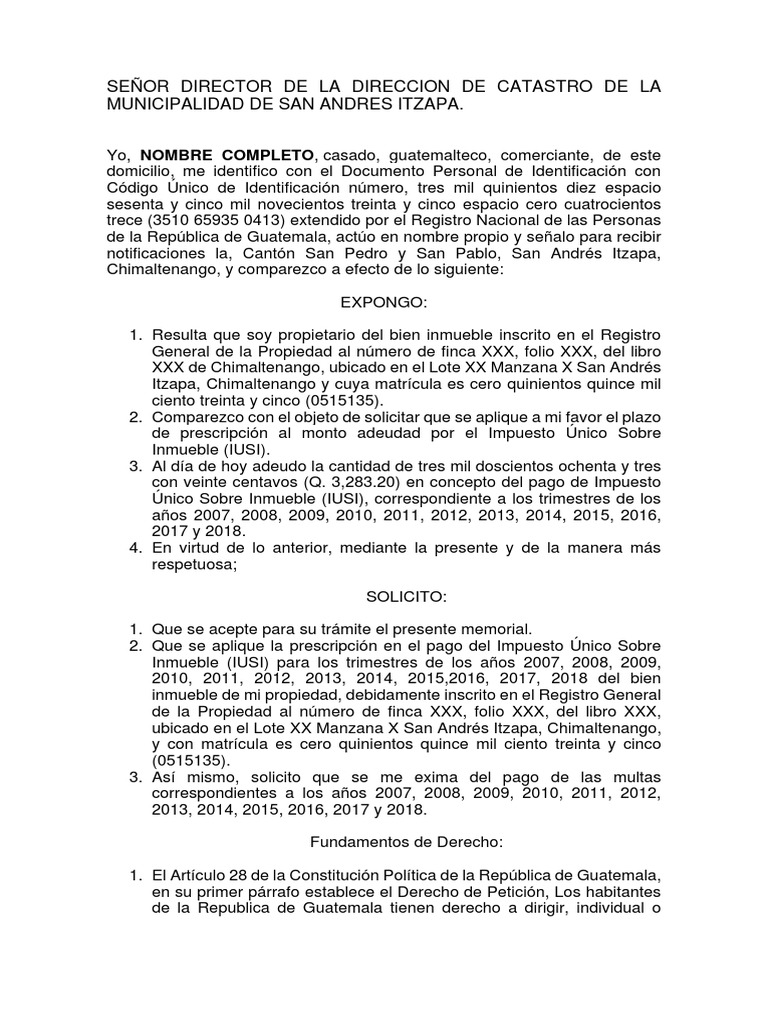Prescripcion de Iusi para Cualquier Municipio de Guatemala | PDF