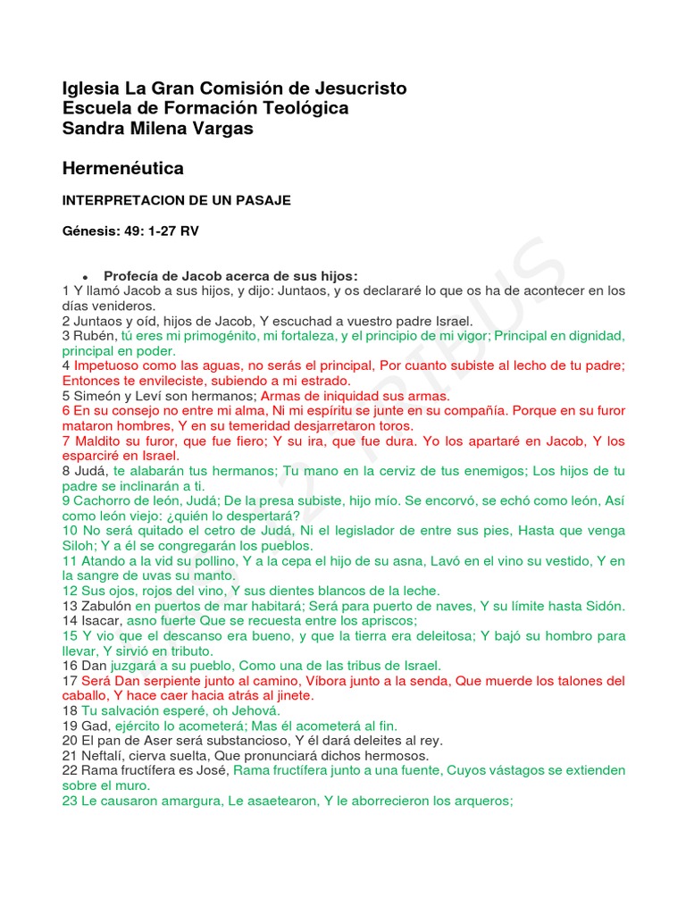Trabajo de Hermeneutica Final La Bendicion de Las 12 Tribus PDF | PDF