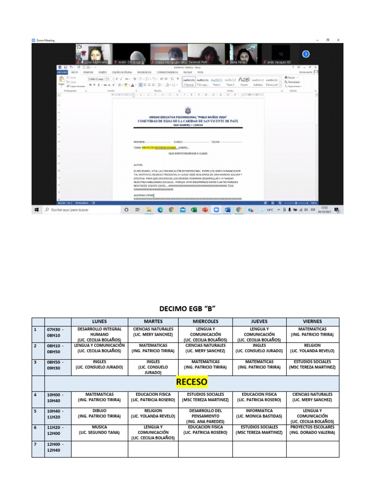 Horario de Clases Decimo Egb B | PDF
