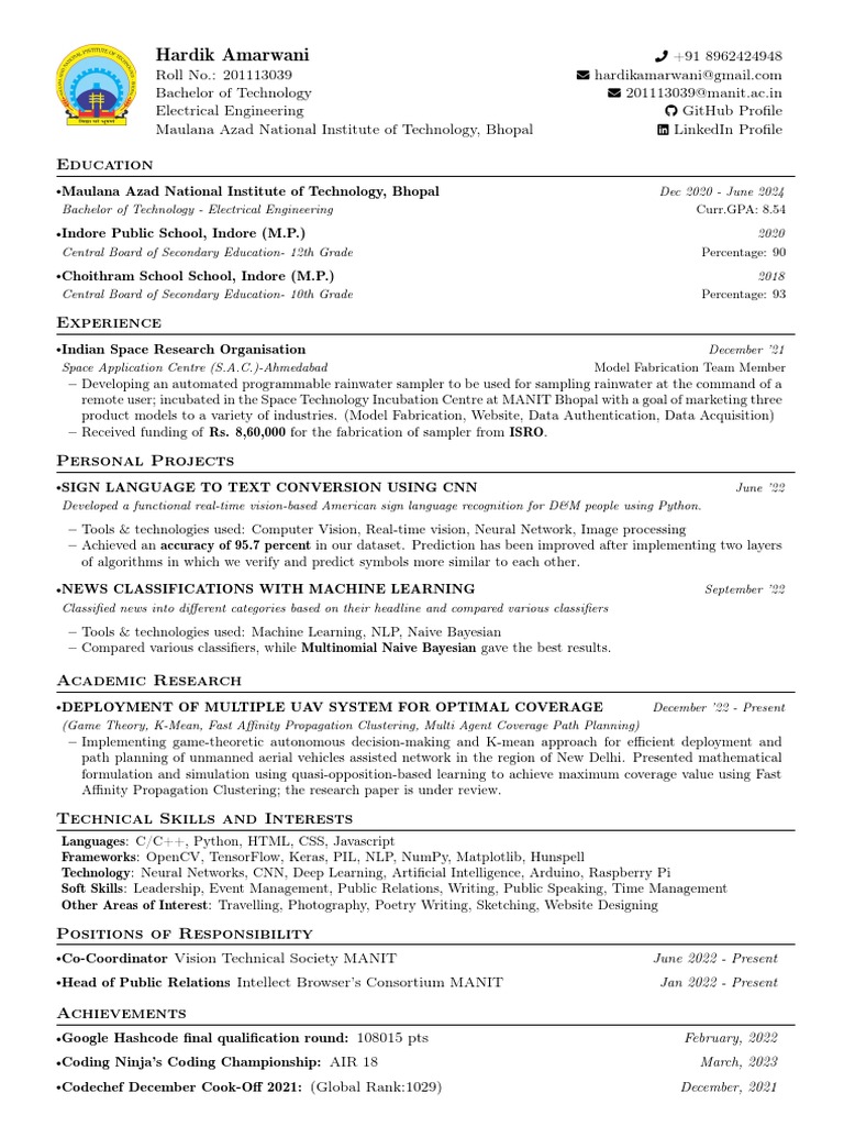 NIT Allahabad Resume | PDF | Art | Computers