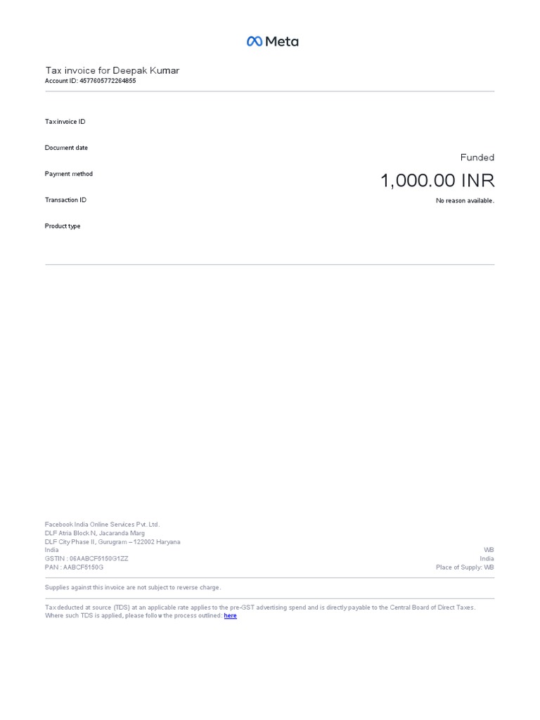 Tax invoice for Deepak Kumar Facebook ads payment | PDF