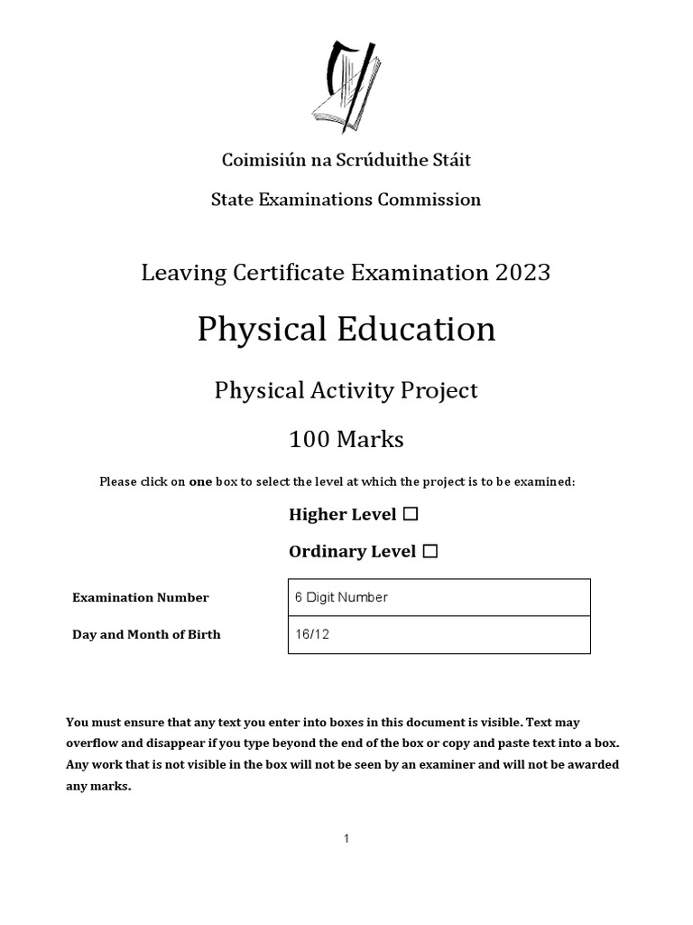 Physical Education Digital Coursework Completion Booklet 2023.odt | PDF | Career & Growth | Business