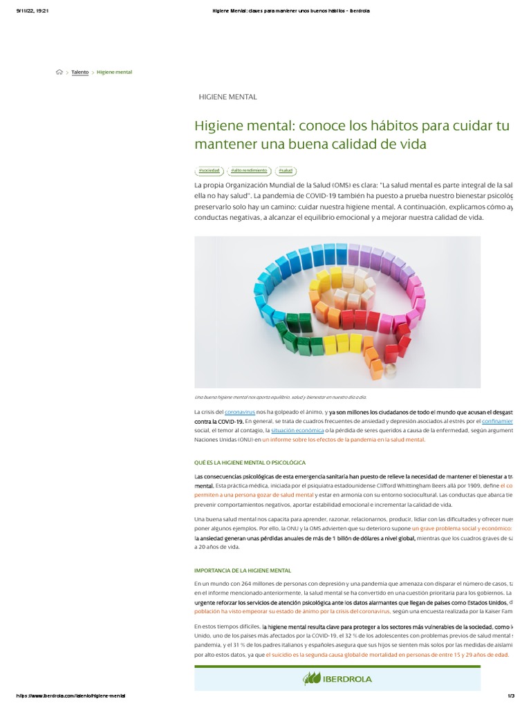 Higiene Mental - Claves para Mantener Unos Buenos Hábitos - Iberdrola PDF | Descargar gratis PDF ...