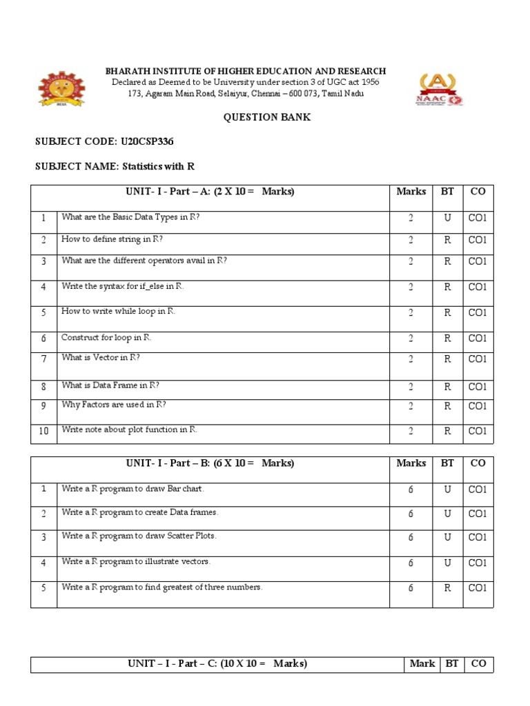 QB - Part A, B & C Statistics | PDF | Teaching Methods & Materials