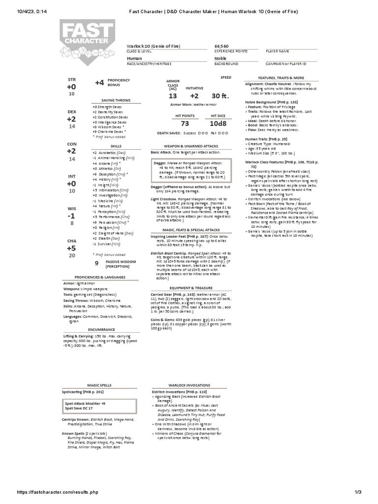 Human Warlock 10 (Genie of Fire) | PDF