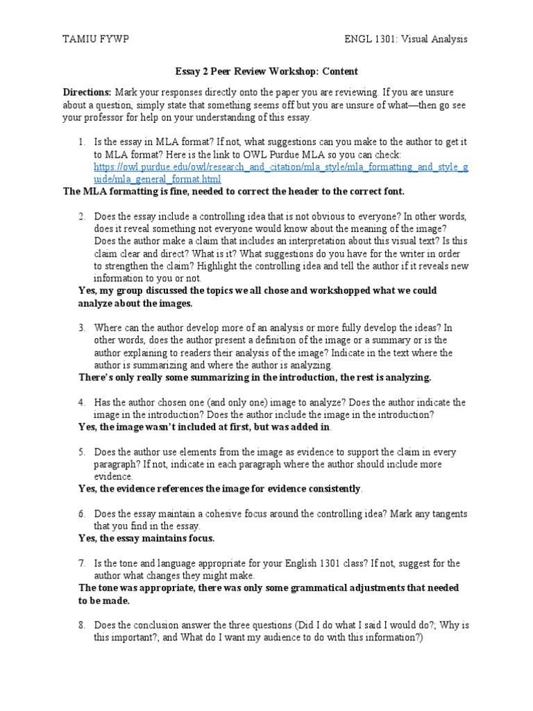 Essay 2 Peer Review Content Visual Analysis 1301 1 3 | PDF
