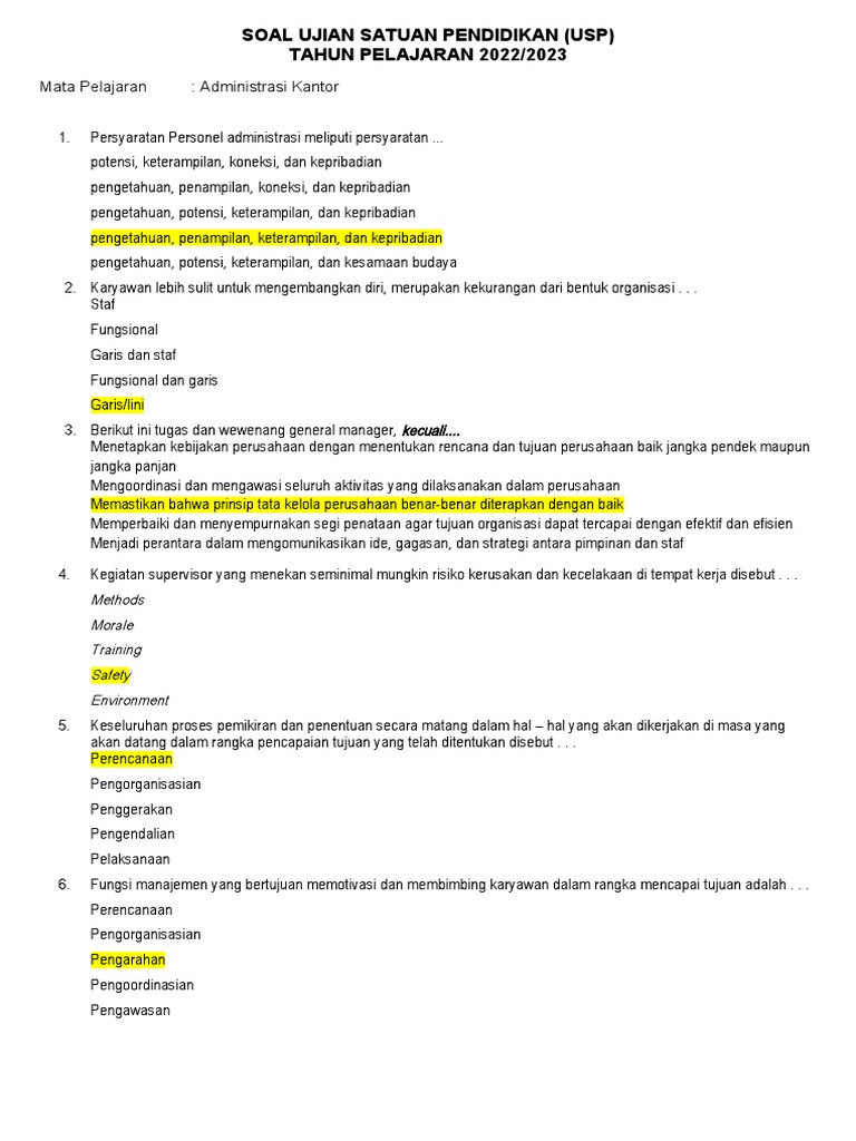Soal Administrasi Kantor | PDF