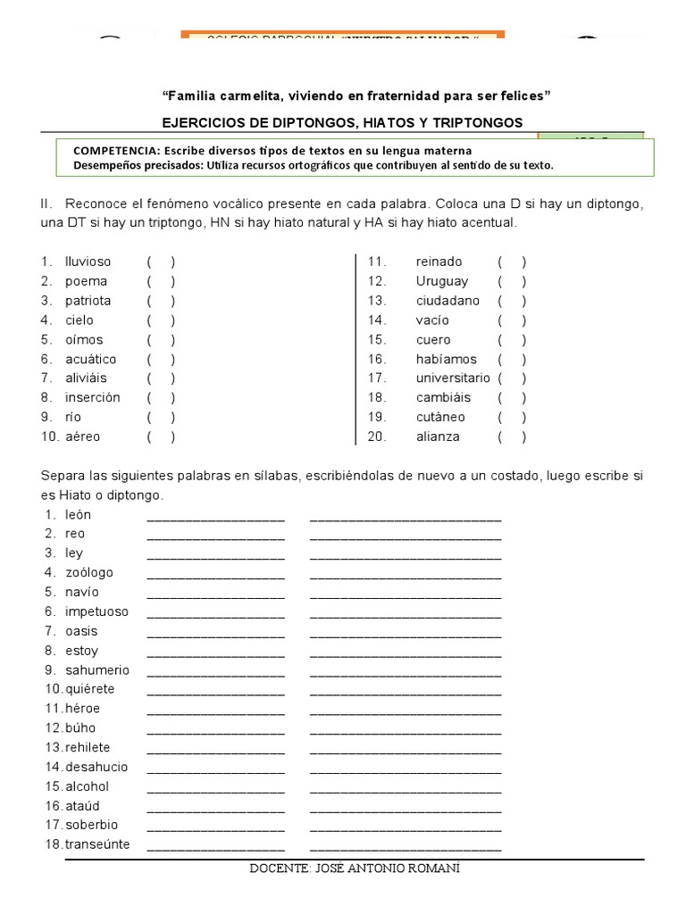 Ejercicios de Diptongos y Hiatos | PDF