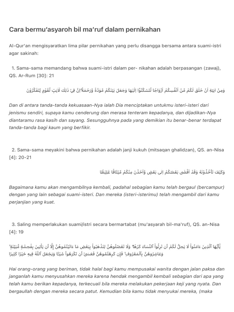 Cara Bermu'asyaroh Bil Ma'ruf Dalam Pernikahan | PDF