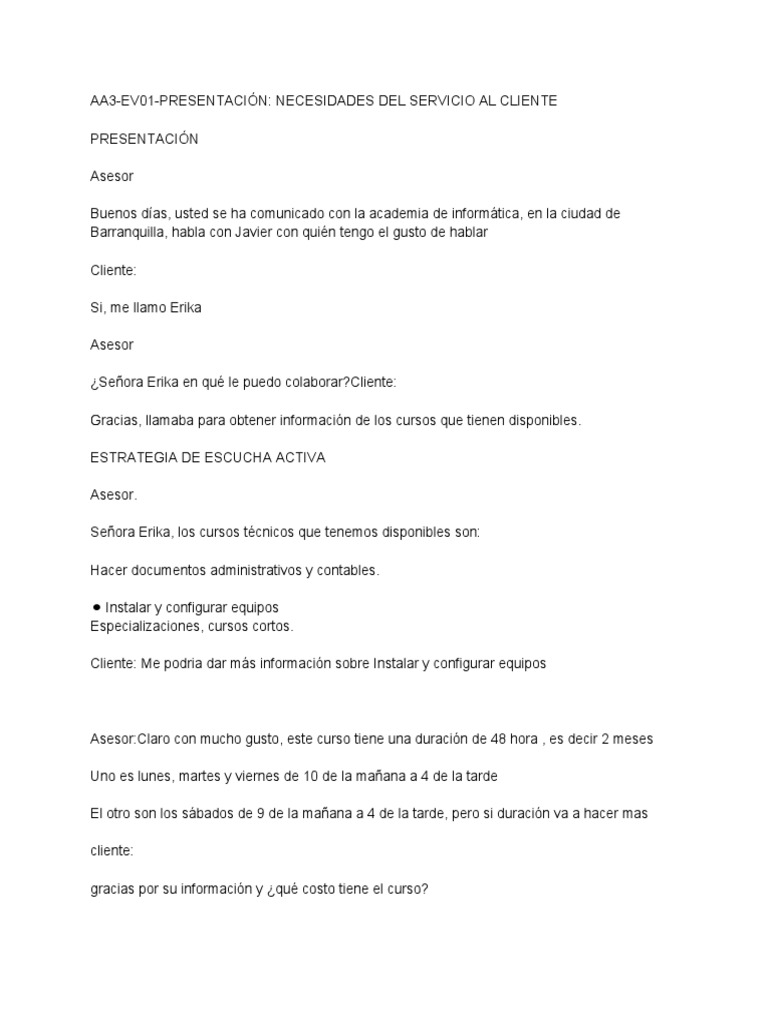 Aa3-Ev01-Presentación - Necesidades Del Servicio Al Cliente | PDF | Crecimiento personal y ...