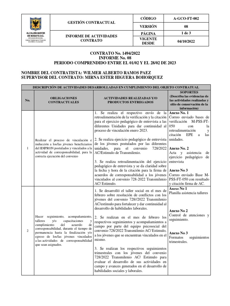 Informe de Actividades Wilmer Ramos Ok PDF | PDF