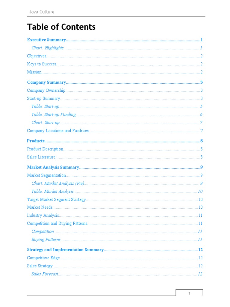 Analysis of Java Culture's Business Plan to Launch a Specialty Coffee ...