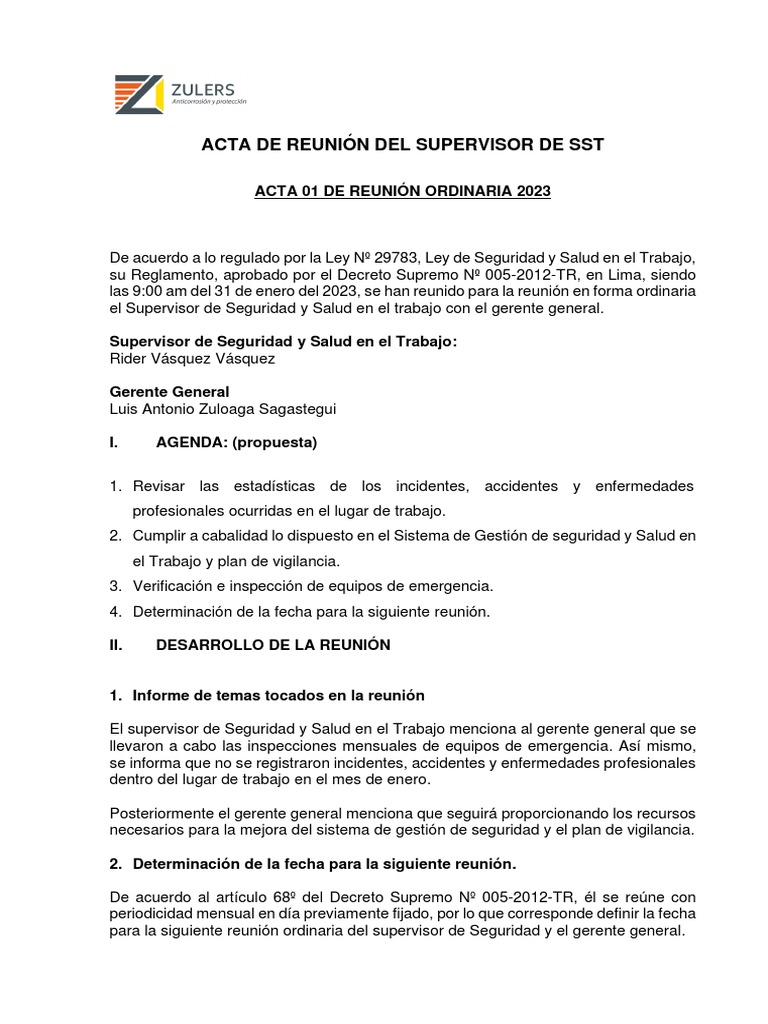 1.acta de Reunion 01-2023 PDF | PDF