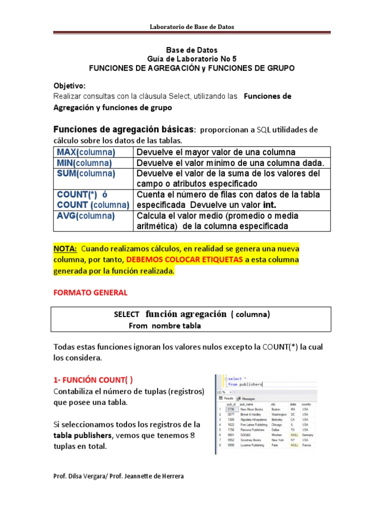 Funciones de Agregación y Grupo SQL | PDF