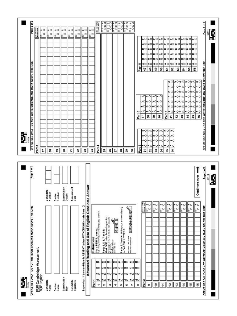 Reading ANSWER SHEET | PDF