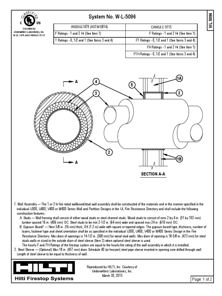 Hilti W-L-5096 Firestop System Details | PDF