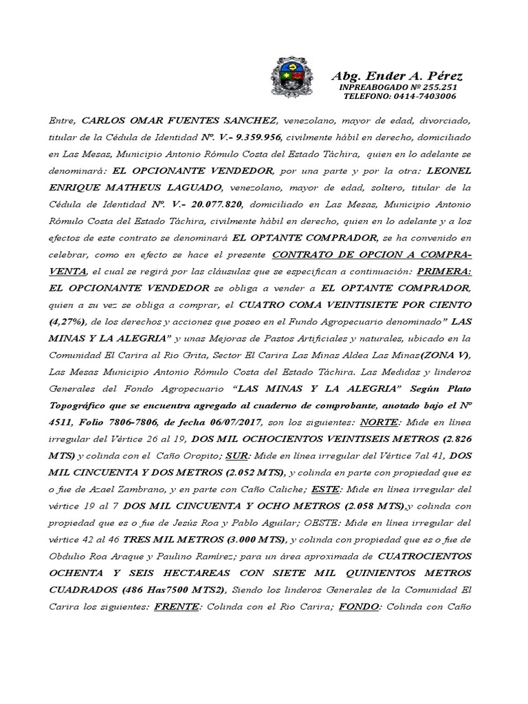 Contrato de Arrendamiento Carlos Omar Fuentes Sanchez | PDF