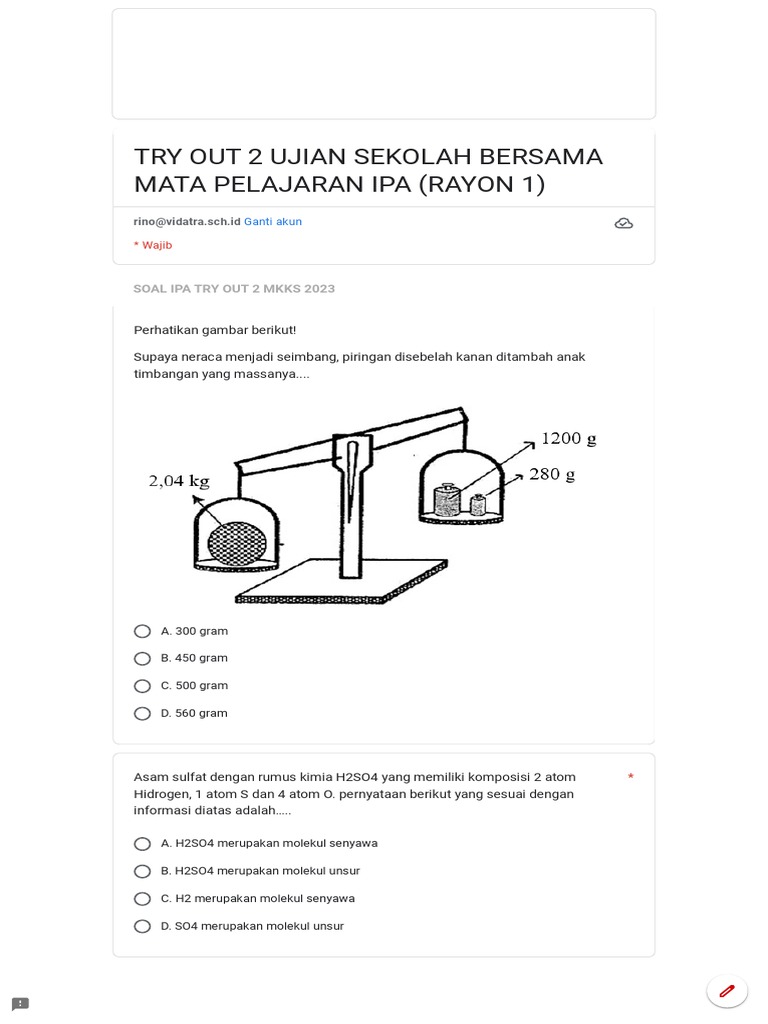 Try Out 2 Ujian Sekolah Bersama Mata Pelajaran Ipa PDF | PDF
