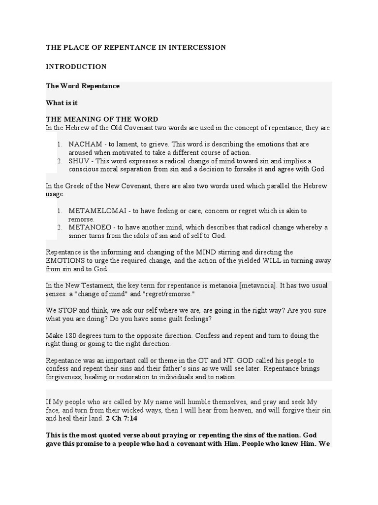 The Place of Repentance in Intercession Tjcii 07 - 07 - 21 | PDF