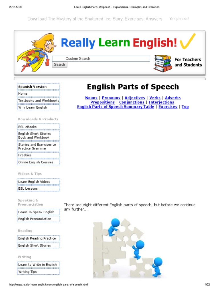 Learn English Parts of Speech - Explanations, Examples and Exercises ...