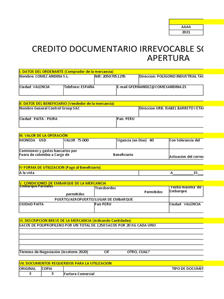 Modelo de Carta de Credito | PDF | Carta de crédito | Business