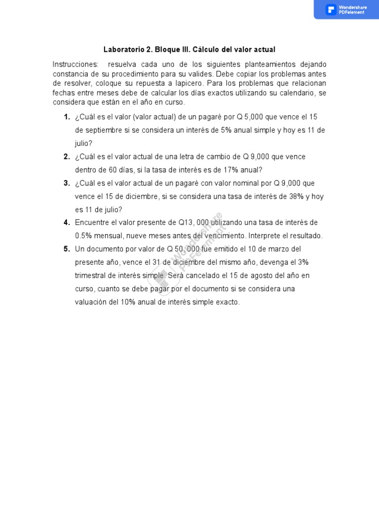 Laboratorio 3. Valor Actual 5to PAE | PDF