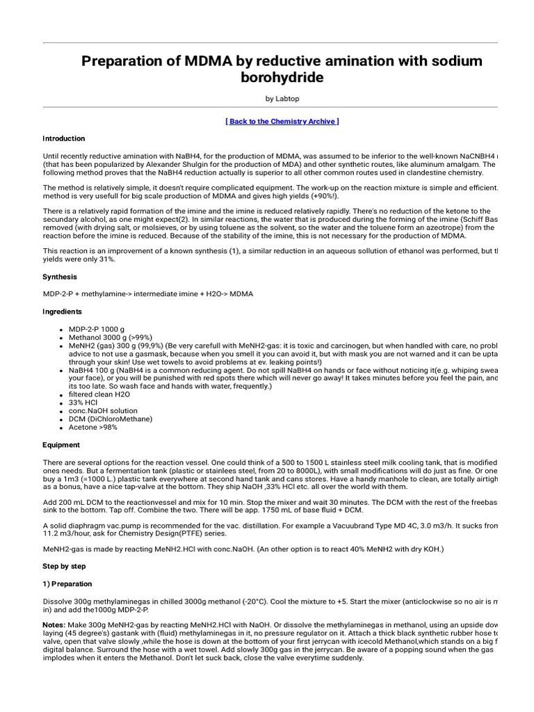 Preparation of MDMA by Reductive Amination With Sodium Borohydri PDF | PDF