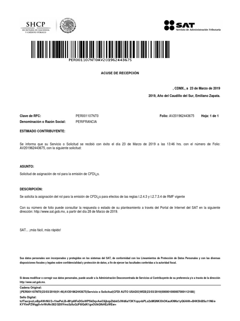 Acuse de Recepción SAT CFDI 2019 | PDF