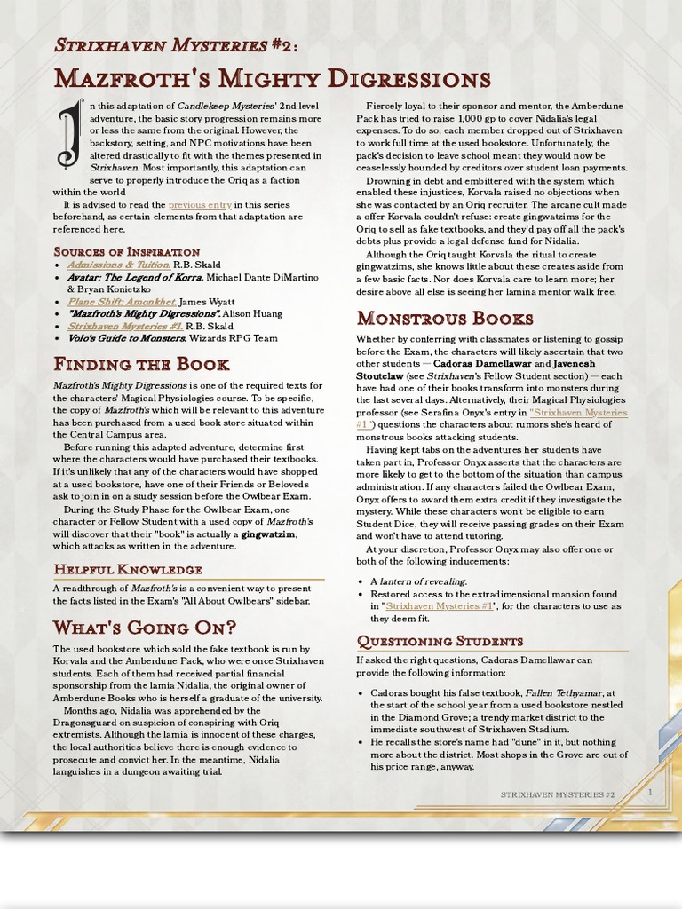 (Conversion) Mazfroth's Mighty Digressions - GM Binder PDF | PDF