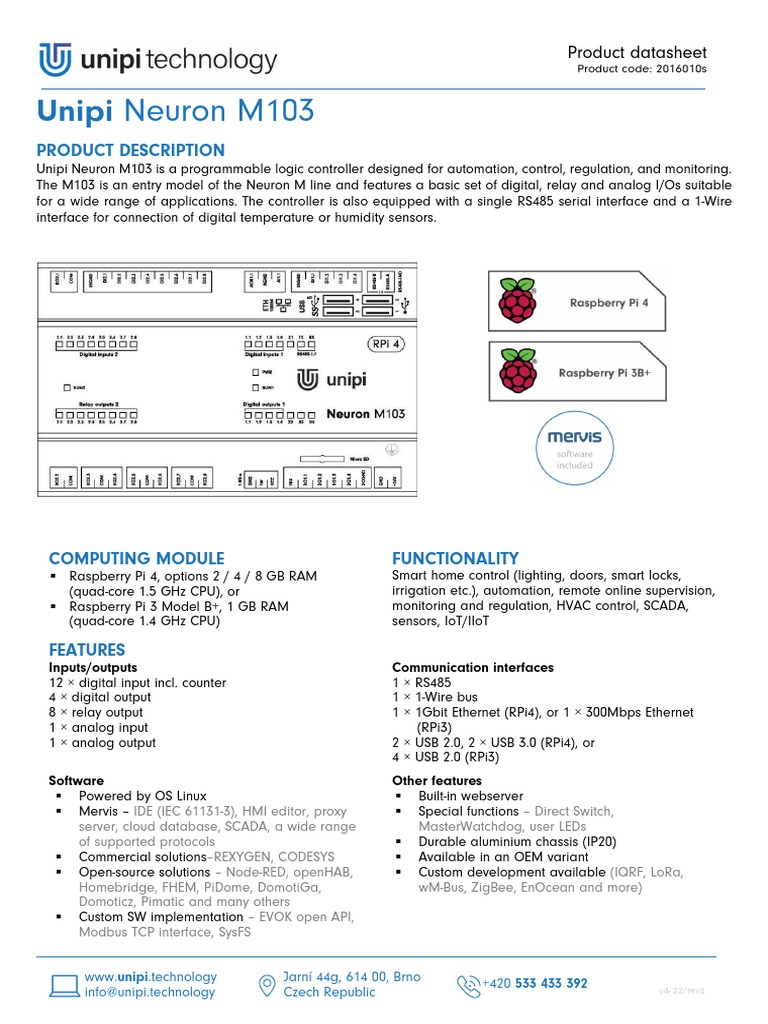 Unipi Neuron M103 PLC Datasheet | PDF | Raspberry Pi | Scada