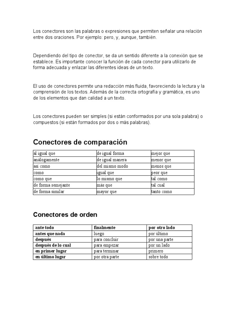 Ejemplos de conectores textuales | PDF | Artes del Lenguaje y Comunicación
